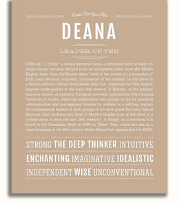 Deana Personalized Name Meaning Art Prints – Name Stories