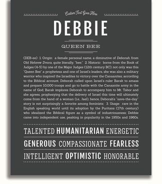 Debbie Personalized Name Meaning Art Prints – Name Stories