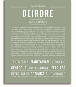 Deirdre Personalized Name Meaning Art Prints – Name Stories