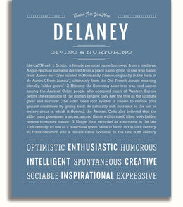 Delaney Personalized Name Meaning Art Prints – Name Stories