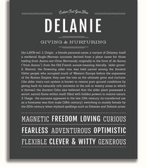Delanie Personalized Name Meaning Art Prints – Name Stories