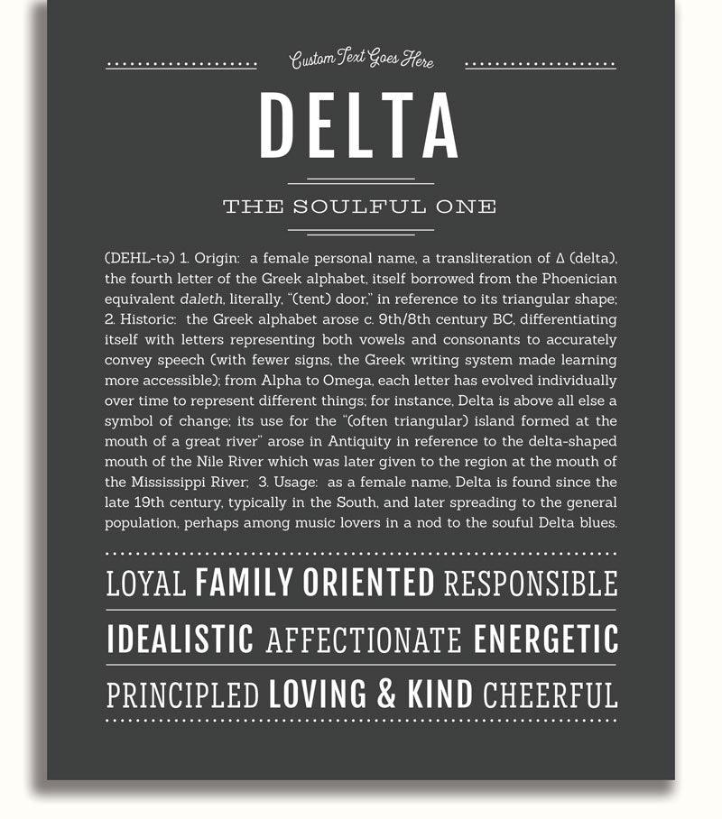 Delta Personalized Name Meaning Art Prints – Name Stories