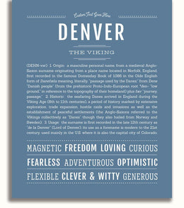 Denver Personalized Name Meaning Art Prints – Name Stories