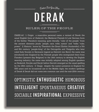 Derak Personalized Name Meaning Art Prints – Name Stories