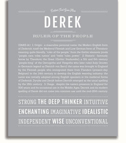 Derek Personalized Name Meaning Art Prints – Name Stories