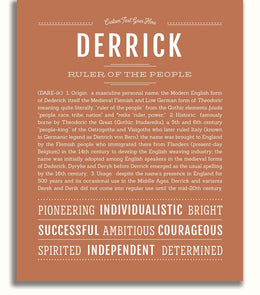 Derrick Personalized Name Meaning Art Prints – Name Stories