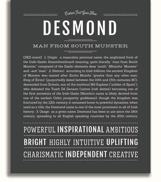 Desmond Personalized Name Meaning Art Prints – Name Stories