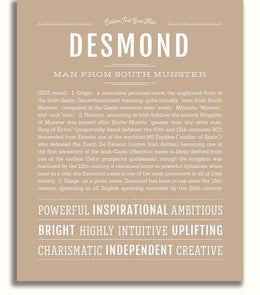 Desmond Personalized Name Meaning Art Prints – Name Stories