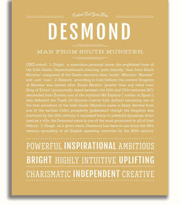 Desmond Personalized Name Meaning Art Prints – Name Stories