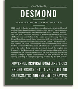 Desmond Personalized Name Meaning Art Prints – Name Stories