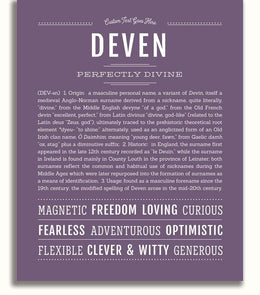 Deven Personalized Name Meaning Art Prints – Name Stories