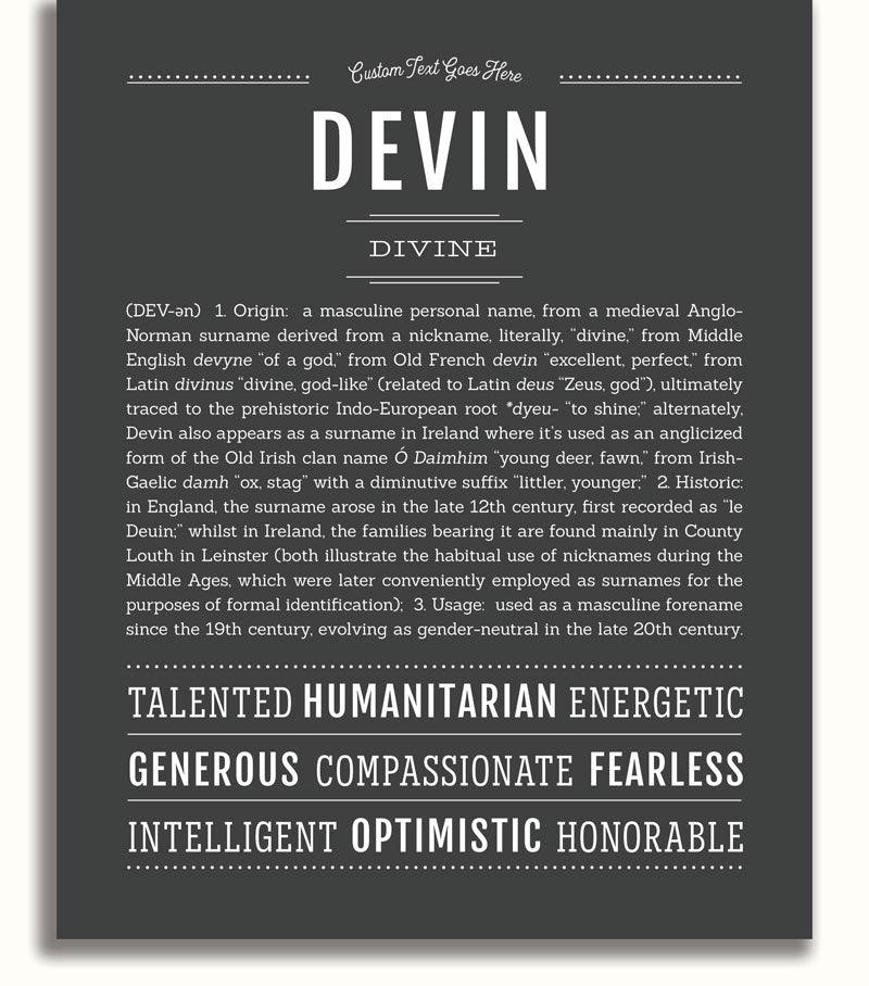 Devin Personalized Name Meaning Art Prints – Name Stories