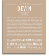 Devin (male) | Name Art Print – Name Stories