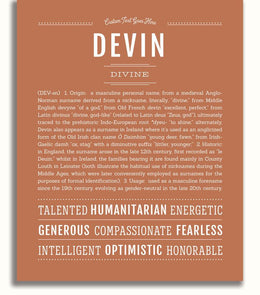 Devin (male) | Name Art Print – Name Stories