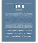 Devin Personalized Name Meaning Art Prints – Name Stories