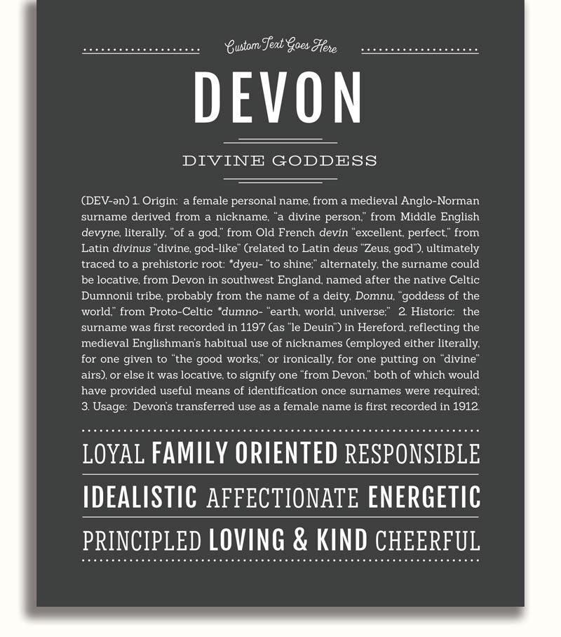 Devon Personalized Name Meaning Art Prints – Name Stories