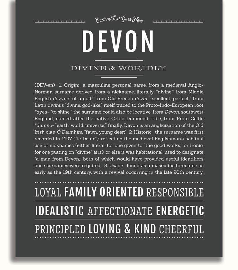 Devon Personalized Name Meaning Art Prints – Name Stories