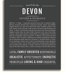 Devon Personalized Name Meaning Art Prints – Name Stories