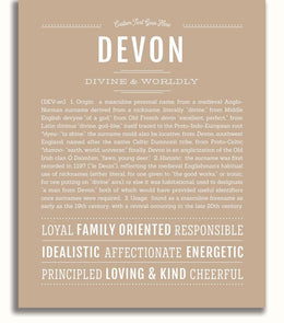 Devon Personalized Name Meaning Art Prints – Name Stories