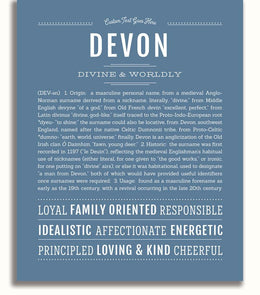 Devon Personalized Name Meaning Art Prints – Name Stories