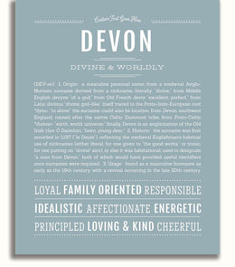 Devon Personalized Name Meaning Art Prints – Name Stories