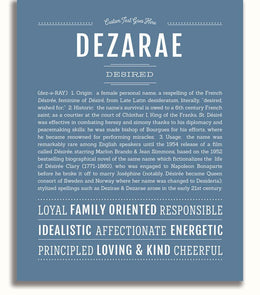 Dezarae Personalized Name Meaning Art Prints – Name Stories