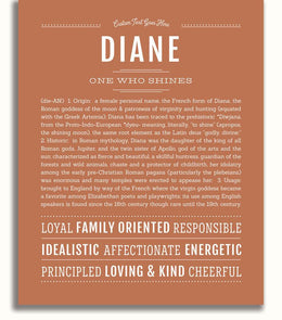 Diane Personalized Name Meaning Art Prints – Name Stories