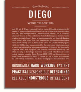 Diego Personalized Name Meaning Art Prints – Name Stories