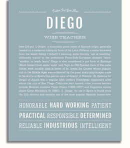 Diego Personalized Name Meaning Art Prints – Name Stories