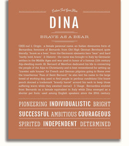 Dina Personalized Name Meaning Art Prints – Name Stories