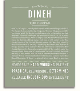 Dineh Personalized Name Meaning Art Prints – Name Stories