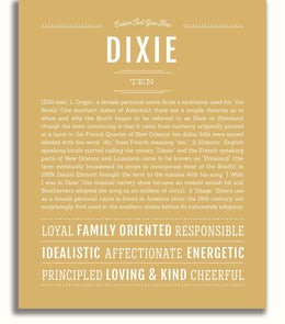 Dixie Personalized Name Meaning Art Prints – Name Stories