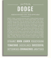 Dodge Personalized Name Meaning Art Prints – Name Stories