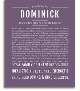 Dominick Personalized Name Meaning Art Prints – Name Stories
