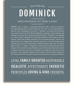 Dominick Personalized Name Meaning Art Prints – Name Stories