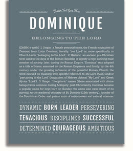 Dominique Personalized Name Meaning Art Prints – Name Stories