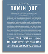 Dominique Personalized Name Meaning Art Prints – Name Stories