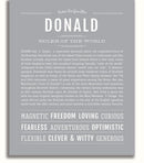 Donald Personalized Name Meaning Art Prints – Name Stories