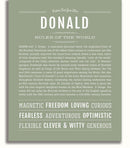 Donald Personalized Name Meaning Art Prints – Name Stories