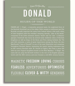 Donald Personalized Name Meaning Art Prints – Name Stories