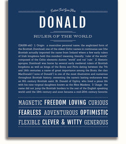 Donald Personalized Name Meaning Art Prints – Name Stories