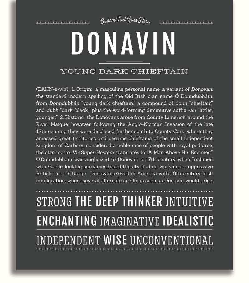 Donavin Personalized Name Meaning Art Prints – Name Stories