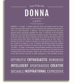 Donna Personalized Name Meaning Art Prints – Name Stories
