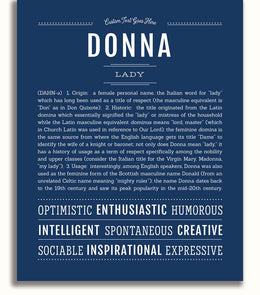 Donna Personalized Name Meaning Art Prints – Name Stories