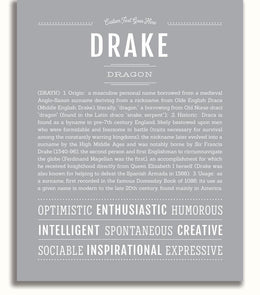 Drake Personalized Name Meaning Art Prints – Name Stories
