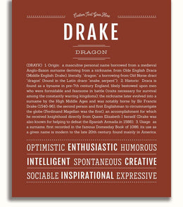 Drake Personalized Name Meaning Art Prints – Name Stories
