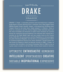 Drake Personalized Name Meaning Art Prints – Name Stories
