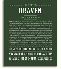 Draven Personalized Name Meaning Art Prints – Name Stories