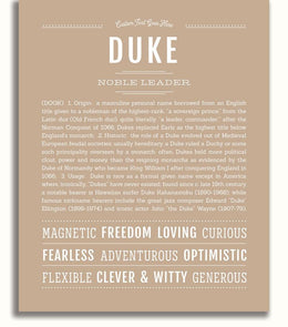 Duke Personalized Name Meaning Art Prints – Name Stories