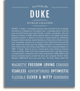Duke Personalized Name Meaning Art Prints – Name Stories